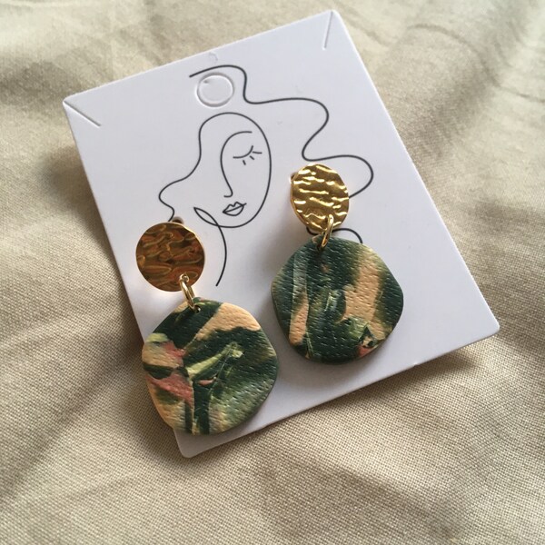 Green Marble Earrings White Marble Earrings White Polymer Clay Earrings ...