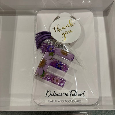 Custom Purple Flower Resin Keychain, Personalized Pressed Dried Floral ...