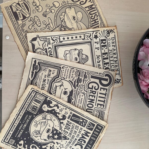 Vintage Frog Poster Bundle | Set of 4 Froggy Decor Cotton Paper Prints ...