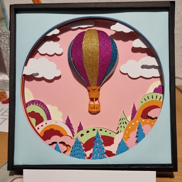 Hot Air Balloon SVG Shadow Box Template: Layered Paper Cut (digital ...