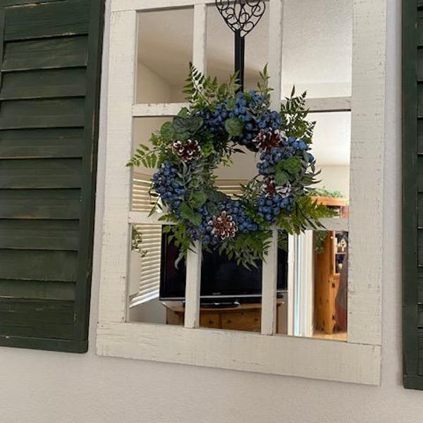 Blue Berry Wreath for Spring Winter Home Decor Candle Ring Tabletop ...