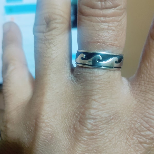 Sterling Silver Ocean Tidal Wave Rings for Men & Women. 5mm-7mm Surfer ...