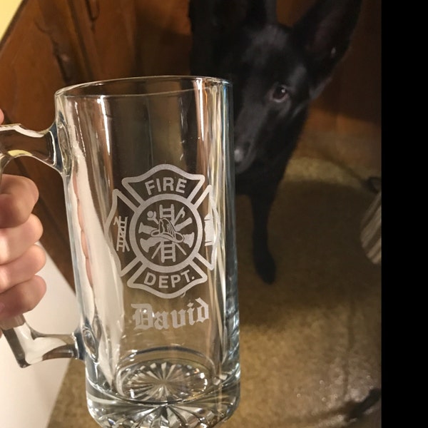 Fireman Beer Mug, Firefighter Beer Stein, Maltese Cross, Personalized ...