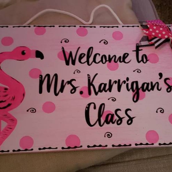 Personalized FLAMINGO TEACHER SIGN School Name Classroom Plaque Wall ...