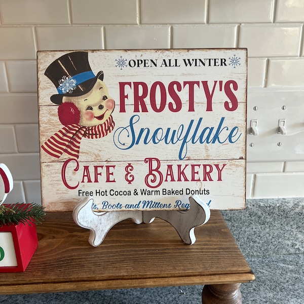 Frosty's Snowflake Cafe & Bakery, Winter, Snowman, Handcrafted Plaque ...