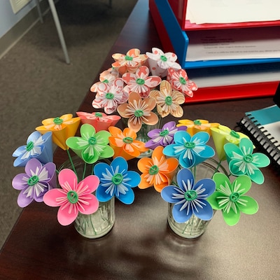 Mini Origami Paper Flower Bouquet in Coral - Etsy