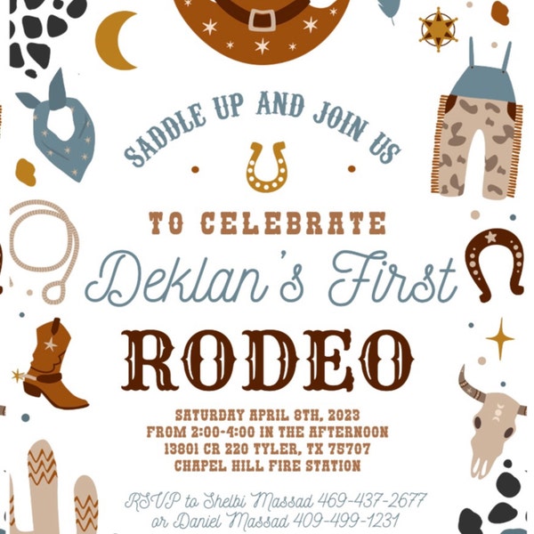 Editable My First Rodeo Invitation Cowboy Birthday Invite Wild West ...