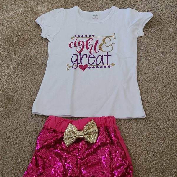 Eight & Great 8th Birthday Shorts Outfit, 8 Year Old Girl Birthday ...
