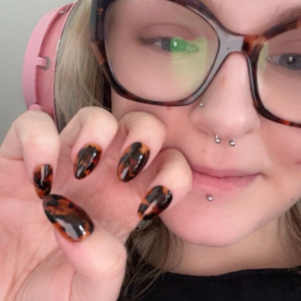 18pc Blue Trendy Tortoise Shell Press on Fake Nails - Hand Painted ...