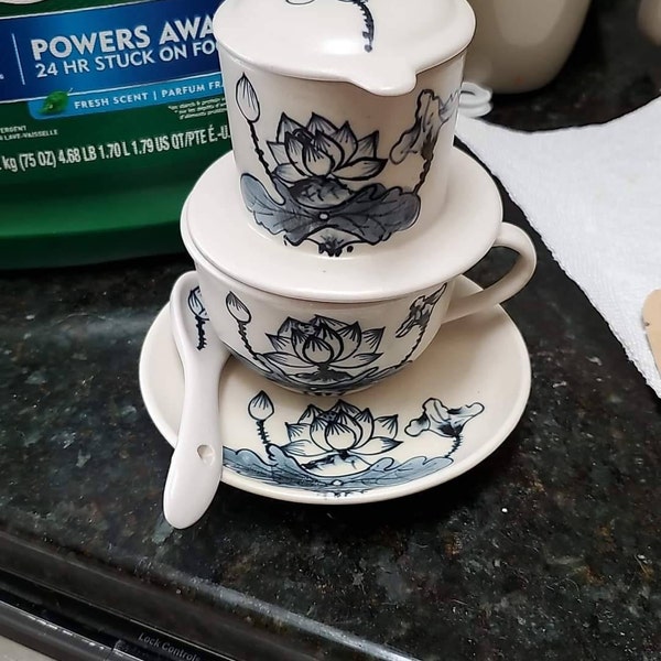 Handmade Ceramic Vietnamese Coffee Filter (phin) + Espresso Cup | Brown ...