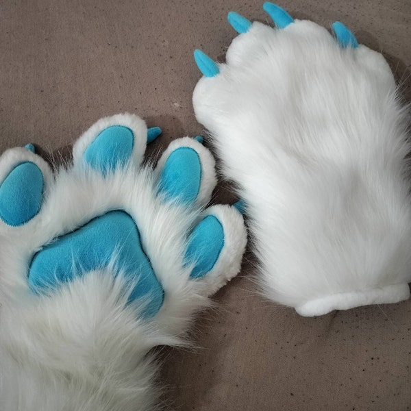 White Five Finger Paws, Paw Gloves White, Fluffy Fursuit Paws, Fursuit ...