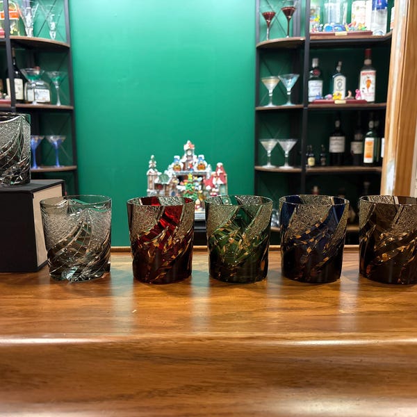 Hand Cut Blue Kiriko Crystal Whisky Glass, Old Fashion Cocktail Glass ...