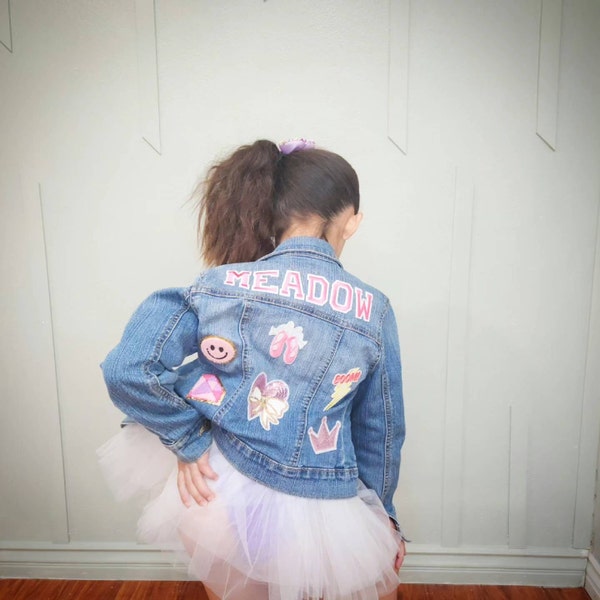 Girls Pink Letter Patch Jean Jacket | Name Patch Jacket | Toddler Girls ...