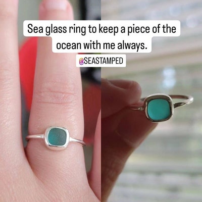 Aquamarine Blue Sea Glass Ring, Unique Beach Glass Ring, Double Wire ...