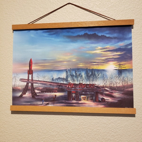 Red Rocket, Art Print, Sunset, Post-apocalyptic, Game Painting, Wall ...