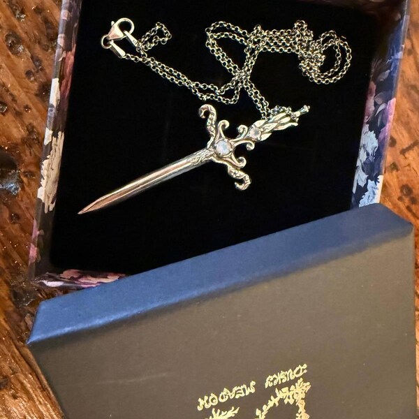 Magic Sword Necklace With Gemstones. Sterling Silver Statement Dagger ...