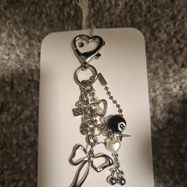 8 Ball Keychain, Y2K Clutter Bag Charms With Dice, Cherry, Stars, Bow ...