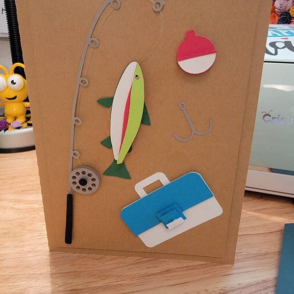 Fishing Card SVG Cut File - 5x7 Father's Day Card SVG + Envelope Svg ...