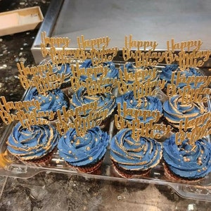 Custom Cupcake Toppers, Gold Cupcake Toppers, Happy Birthday Cupcake ...