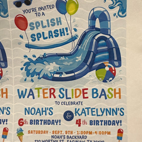 Editable Water Slide Birthday Splash Party Invitation BLUE Waterslide ...