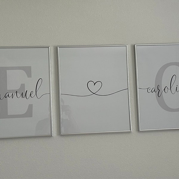 Couple Names and Initials Printable Set of 3 Prints, Custom Print Set ...