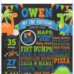 Dinosaur Birthday Board Printable DIGITAL FILE Orange, Green & Blue ...