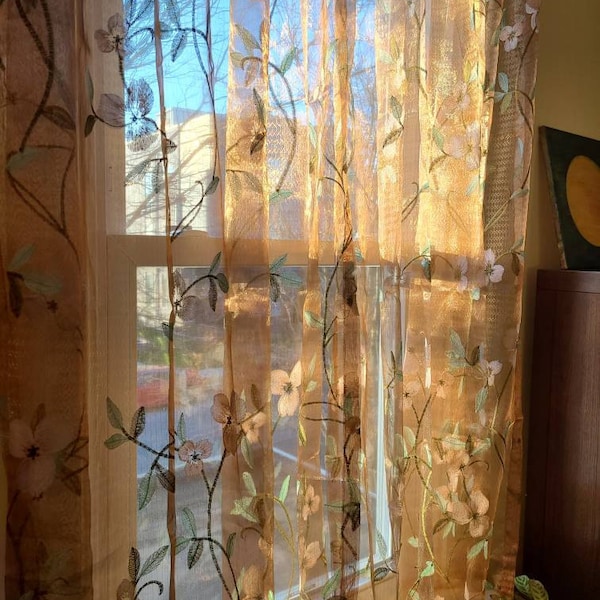 Custom Silk Touching Green Branches Leaves Pink Florals Embroidered on ...