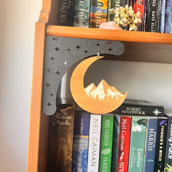 Fantasy Book Shelf Corner Decoration Dragon Flame Crescent Moon ...