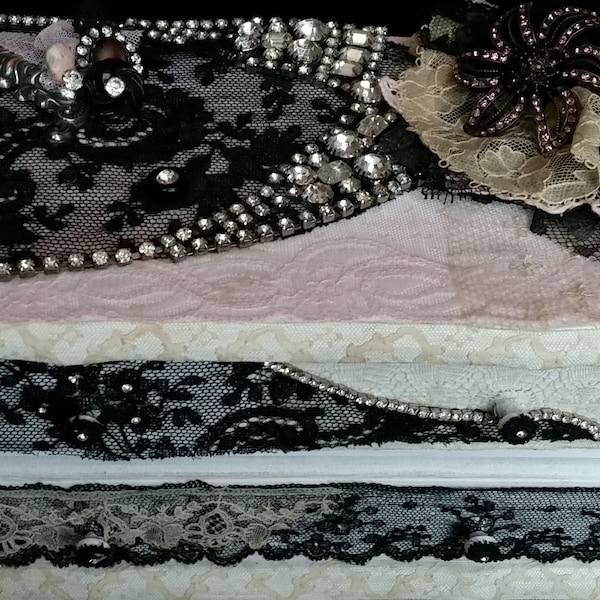 Large Jewelry Box, Vintage Lace and FLOWER BOUQUET of Vintage Jewelry ...