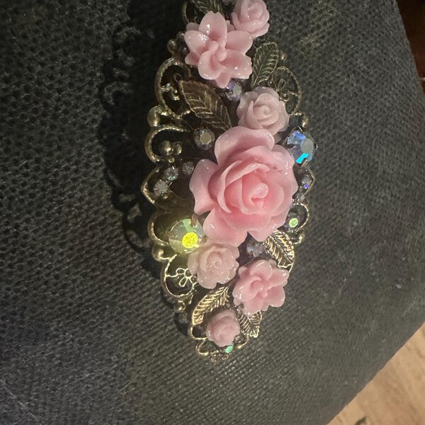 Pink Rose Cameo Women’s Necklace and Earring Set, Vintage Style, Beaded ...