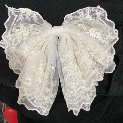 Floral Lace Drape Bow Translucent Mesh Bow Hair Accessory for Woman - Etsy