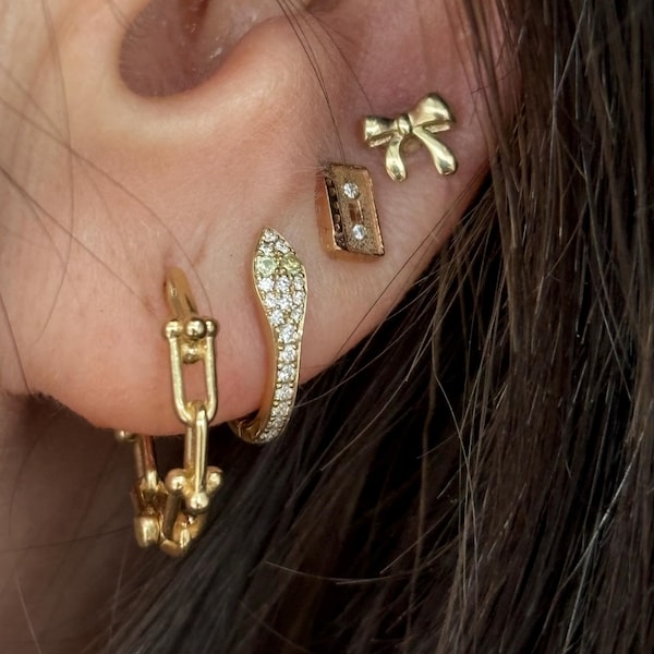 14k Solid Gold Dollar Sign Cartilage Earrings Money Stud Earrings ...