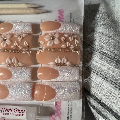 ONYX 3xl Square Press Ons XXL Square Nails 3D Press on Nails French Tip ...