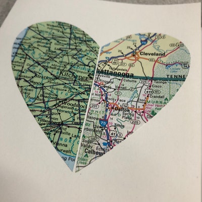 Long Distance Relationship Map Heart in Two Places Custom Map Card - Etsy