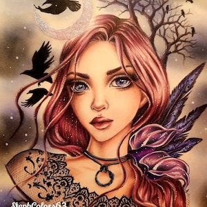 Dark Eyes Raven Coloring Page Grayscale Illustration Instant Download ...