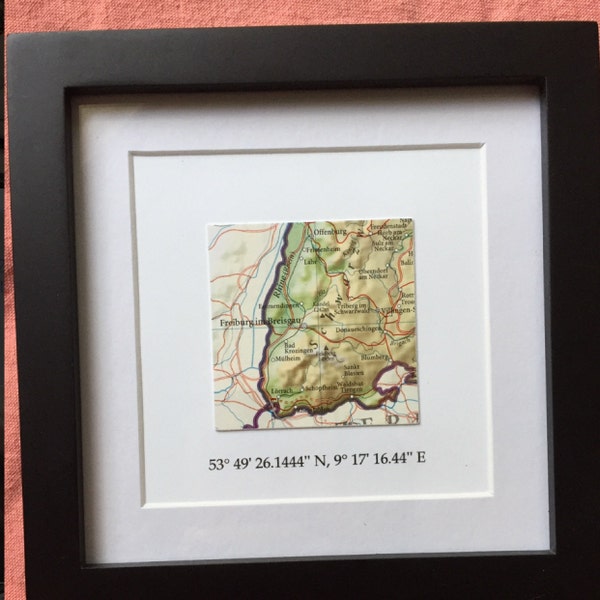 Framed Map & GPS Coordinates Custom Map Gift Latitude Longitude 5x5 ...