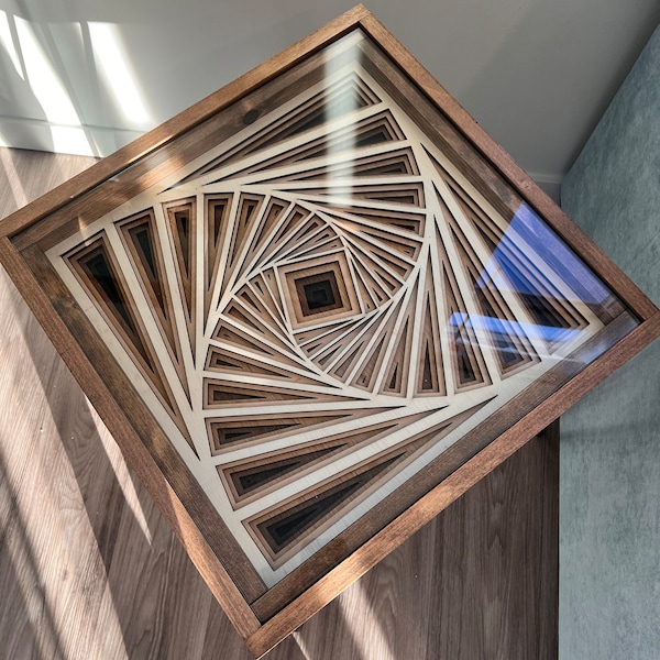 Rotating Geometric Vortex - End Table & Coffee Table With Rustic Wood ...