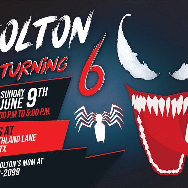 Venom Birthday Invitation, Venom Printable Birthday Party Invitations ...