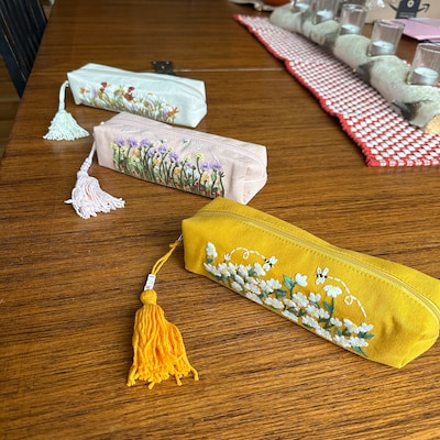 Hand Embroidered Pencil Case With Flower Embroidery, Pen Case, Floral ...