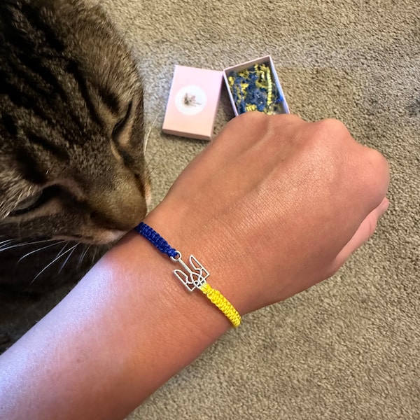 Handmade Bracelet With Ukrainian Flag Colors and Trident Charm. Stand ...