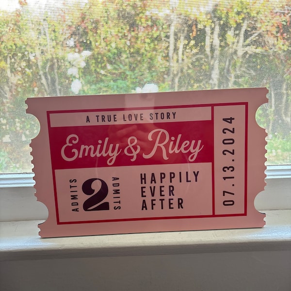 Personalised Couples Ticket Sign, Custom Love Story Sign, Unique ...