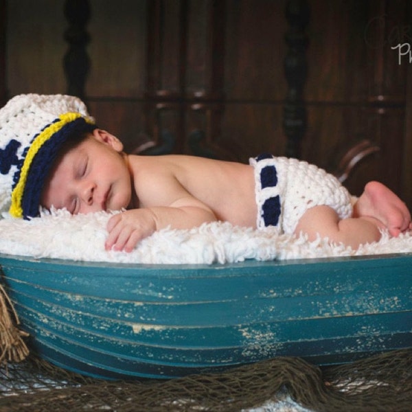 Sailor Baby Costume, Sea Captain Crochet Hat, Marine Baby Boy Outfit ...