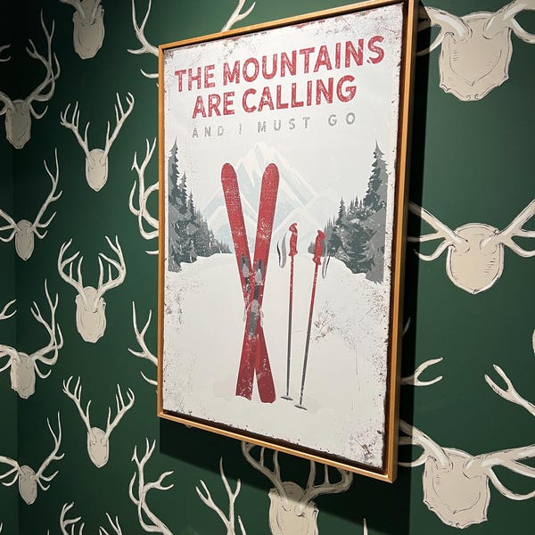 The MOUNTAINS ARE CALLING Poster, Custom Ski Mountain Wall Art, Maroon ...