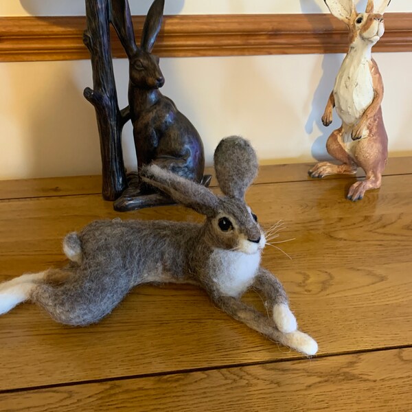 Reclining Hare/rabbit Lover Gift/hare Sculpture/felted Rabbit/felt ...