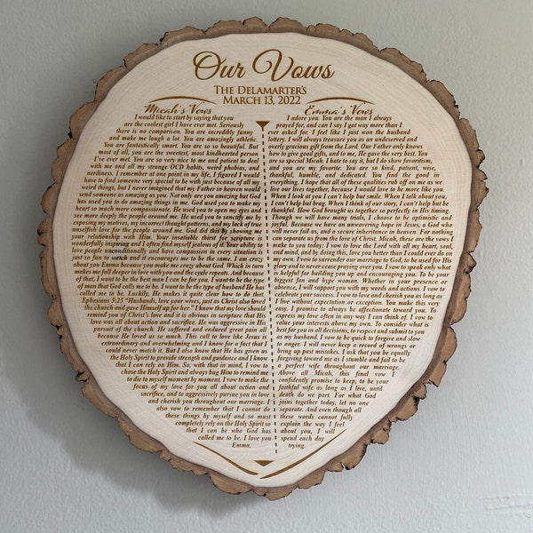 Wedding Vows, Engraved Heart Shape, Personalized Wedding, 5th, 10th ...