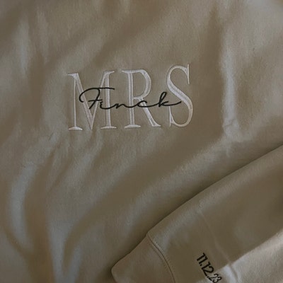 Custom Mrs. Embroidered Sweatshirt, Date on Sleeve, Hubby Wifey, Gift ...