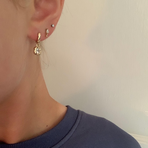 14k Solid Gold Dangle Cartilage Stud Earring Gold Dangle Tragus ...