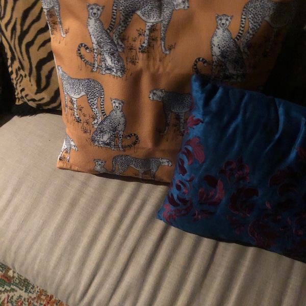 Curcuma/ Marsala/ Blue Leopard Throw Pillow Cover - Panther Decor ...
