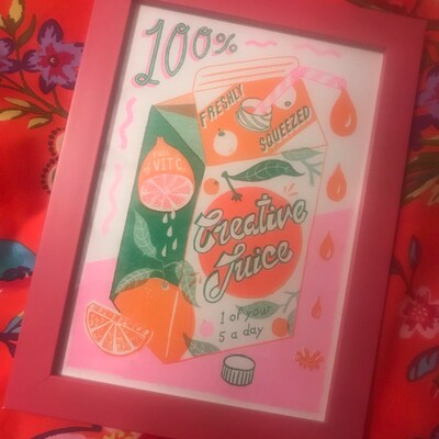 Creative Juice A5 Risograph Print, Orange Juice Wall Art - Etsy