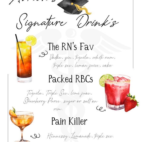 Graduation Signature Drink Template, Graduation Party Cocktail Sign ...